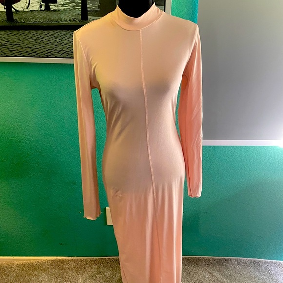 H&M | Dresses | Sexy Form Fitting Nudelight Pink Midi Dress | Poshmark